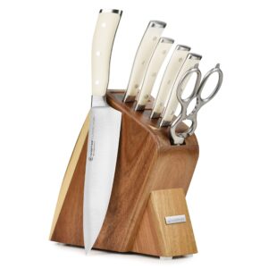 wusthof classic ikon creme 7 piece slim knife block set (acacia block)