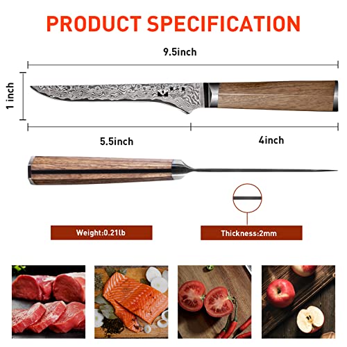 Santoku Knife 7-inch, Boning Knife 5.5 inch Damascus VG-10 Cutting Core 67-Layer Damascus Professional Kitchen Knife with Natural Wood Handle and Gift Box Best Chef’s Gift