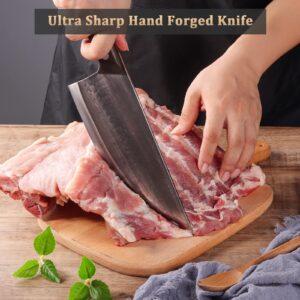 Kitchen Magnetic Knife Block with Acrylic Shield & Hand Made Chef Knife Anti-Rust Oil Coating Kitchen Cooking Knife Dividing Knife Boning Knife Hand Forged High Carbon Steel Butcher Knife For BBQ Home