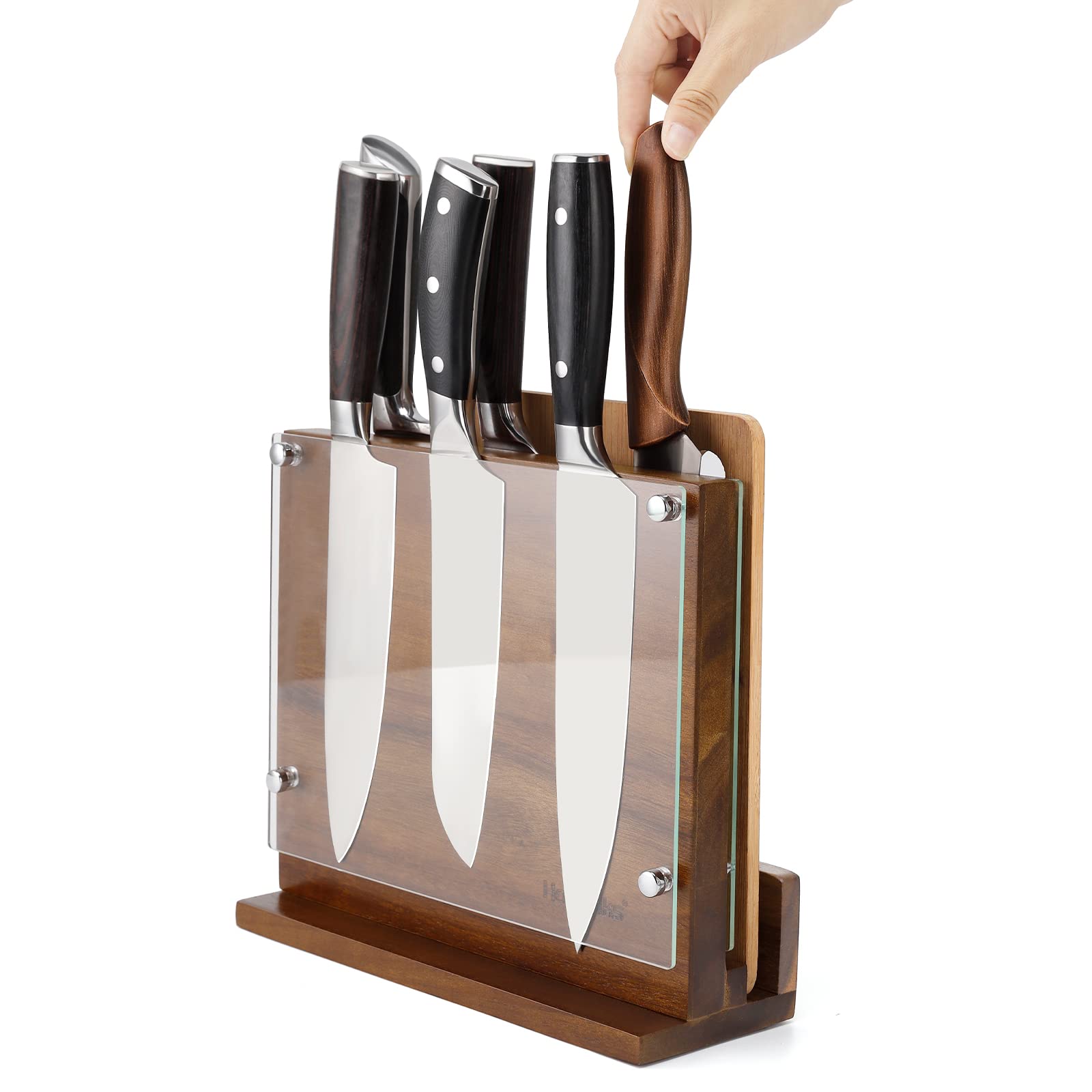 Kitchen Magnetic Knife Block with Acrylic Shield & Hand Made Chef Knife Anti-Rust Oil Coating Kitchen Cooking Knife Dividing Knife Boning Knife Hand Forged High Carbon Steel Butcher Knife For BBQ Home