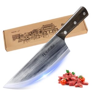 Kitchen Magnetic Knife Block with Acrylic Shield & Hand Made Chef Knife Anti-Rust Oil Coating Kitchen Cooking Knife Dividing Knife Boning Knife Hand Forged High Carbon Steel Butcher Knife For BBQ Home