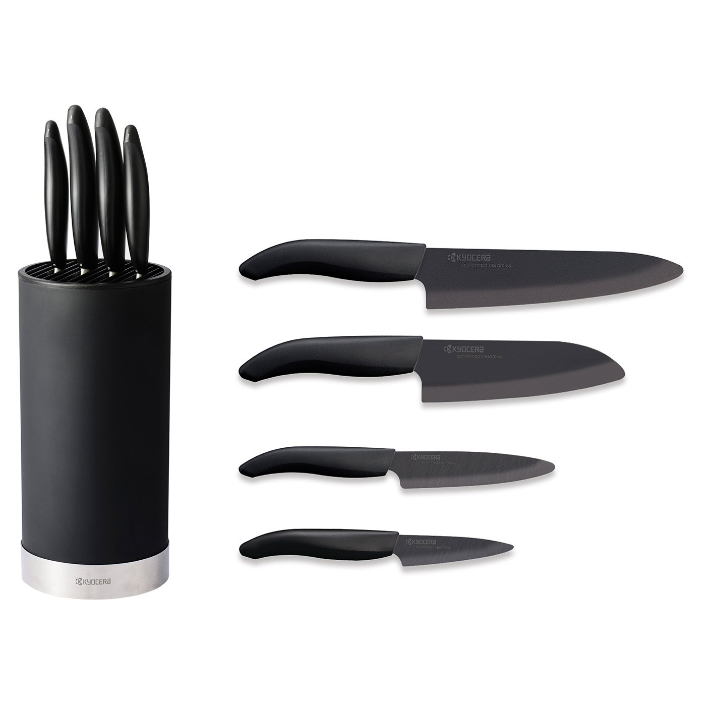 Kyocera Revolution Kitchen Knife Block Set, Blade Sizes: 7-inch, 5.5-inch, 4.5-inch, 3-inch, Black