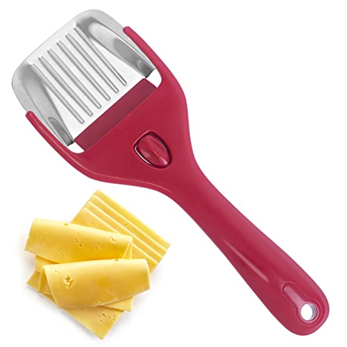 Cheese Slicer with Adjustable Thickness, Stainless Steel Cheese Cutter Cheese Plane with Ergonomic Plastic Handle 9 x 3.2 -inch for Slicing Soft Cheese, Cheese Tool for Kitchen (Red)