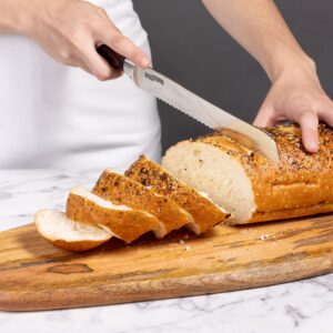 waisnova 8 Inch Serrated Bread Knife - Ultra Sharp Bread Cutting Knife, High Carbon Stainless Steel, Ergonomic Handle, Easy to Use, Durable - Includes Protective Sheath and Gift Box