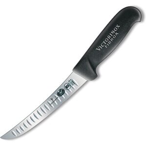 victorinox boning, 6" wide, stiff, curved, granton, black fibrox pro handle