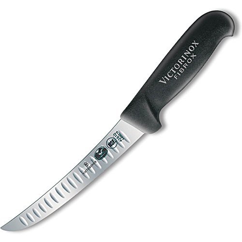 Victorinox Boning, 6" Wide, Stiff, Curved, Granton, Black Fibrox Pro Handle