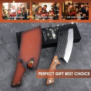 Huusk Kiritsuke Chef Knife Professional 9" Bundle with Heavy Duty Butcher Knife with Sheath for Home, Camping, BBQ