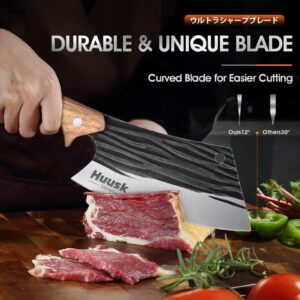 Huusk Kiritsuke Chef Knife Professional 9" Bundle with Heavy Duty Butcher Knife with Sheath for Home, Camping, BBQ