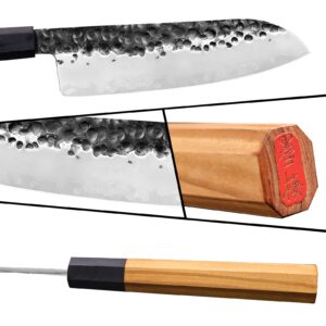 Ink Plums Santoku Chef’s Knife 7 Inch,Japanese Sharp Blade Kitchen Knife with Olivewood Handle And Beautiful Gift Box