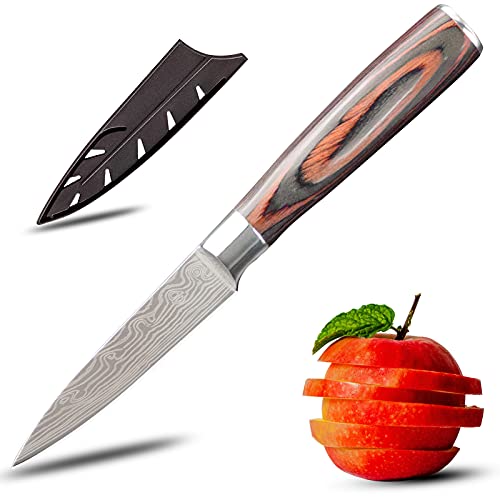 Jonbyi Paring Knife 3.5 inches, Small Knife - German High Carbon Stainless Steel Ultra Sharp Kitchen Fruit Knife for Chopping Vegetable Steak Peeling fruit, Pairing Knives with Sheath Cover