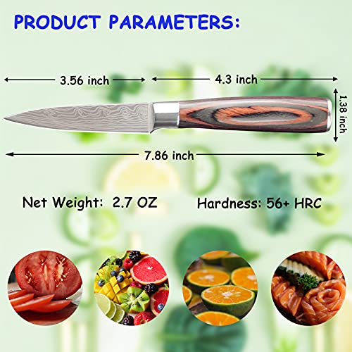 Jonbyi Paring Knife 3.5 inches, Small Knife - German High Carbon Stainless Steel Ultra Sharp Kitchen Fruit Knife for Chopping Vegetable Steak Peeling fruit, Pairing Knives with Sheath Cover