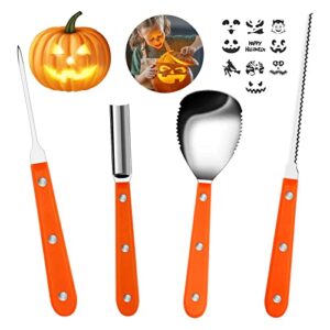 ubitree halloween pumpkin carving kit, jack-o-lanterns 4pcs professional pumpkin cutting supplies tools stainless steel pumpkin carving knife reusable sturdy carve sculpt set for halloween decoration