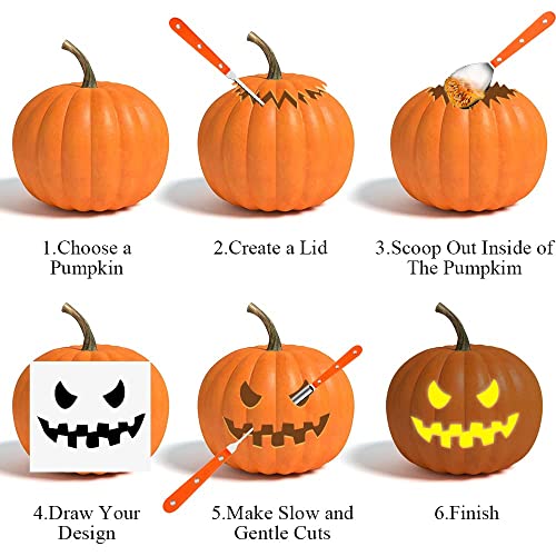 Ubitree Halloween Pumpkin Carving Kit, Jack-O-Lanterns 4pcs Professional Pumpkin Cutting Supplies Tools Stainless Steel Pumpkin Carving Knife Reusable Sturdy Carve Sculpt Set for Halloween Decoration