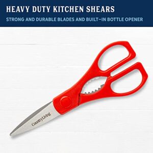 Country Living 20-Piece Kitchen Knife Quality Stainless-Steel Blades with Guards, Complete Set includes Knives, Shears, Acacia Cutting Board and Flexible Chopping Mats, Blue