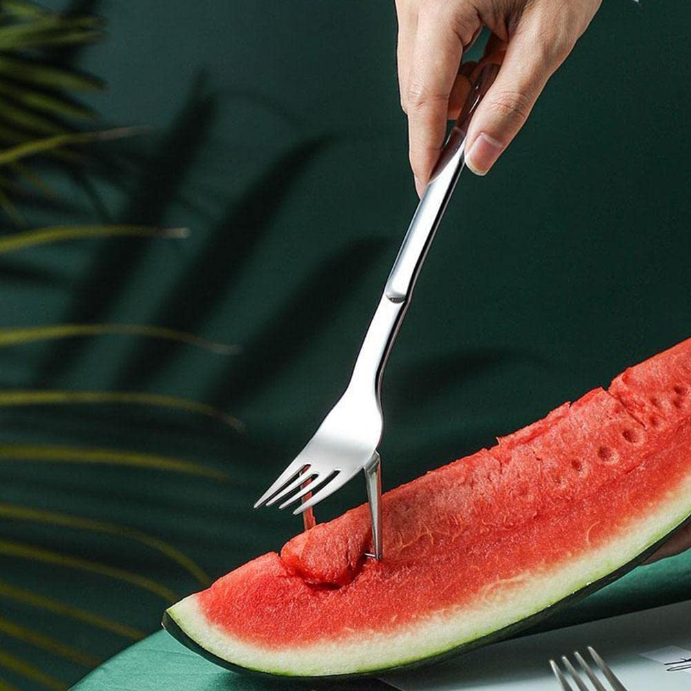 2-in-1 Watermelon Fork Slicer，Watermelon Slicer Cutter，Stainless Steel Watermelon Fork Slicer，Portable Summer Watermelon Cutting Artifact，For Family Parties Camping (A+B)