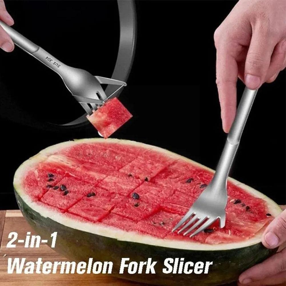 2-in-1 Watermelon Fork Slicer，Watermelon Slicer Cutter，Stainless Steel Watermelon Fork Slicer，Portable Summer Watermelon Cutting Artifact，For Family Parties Camping (A+B)