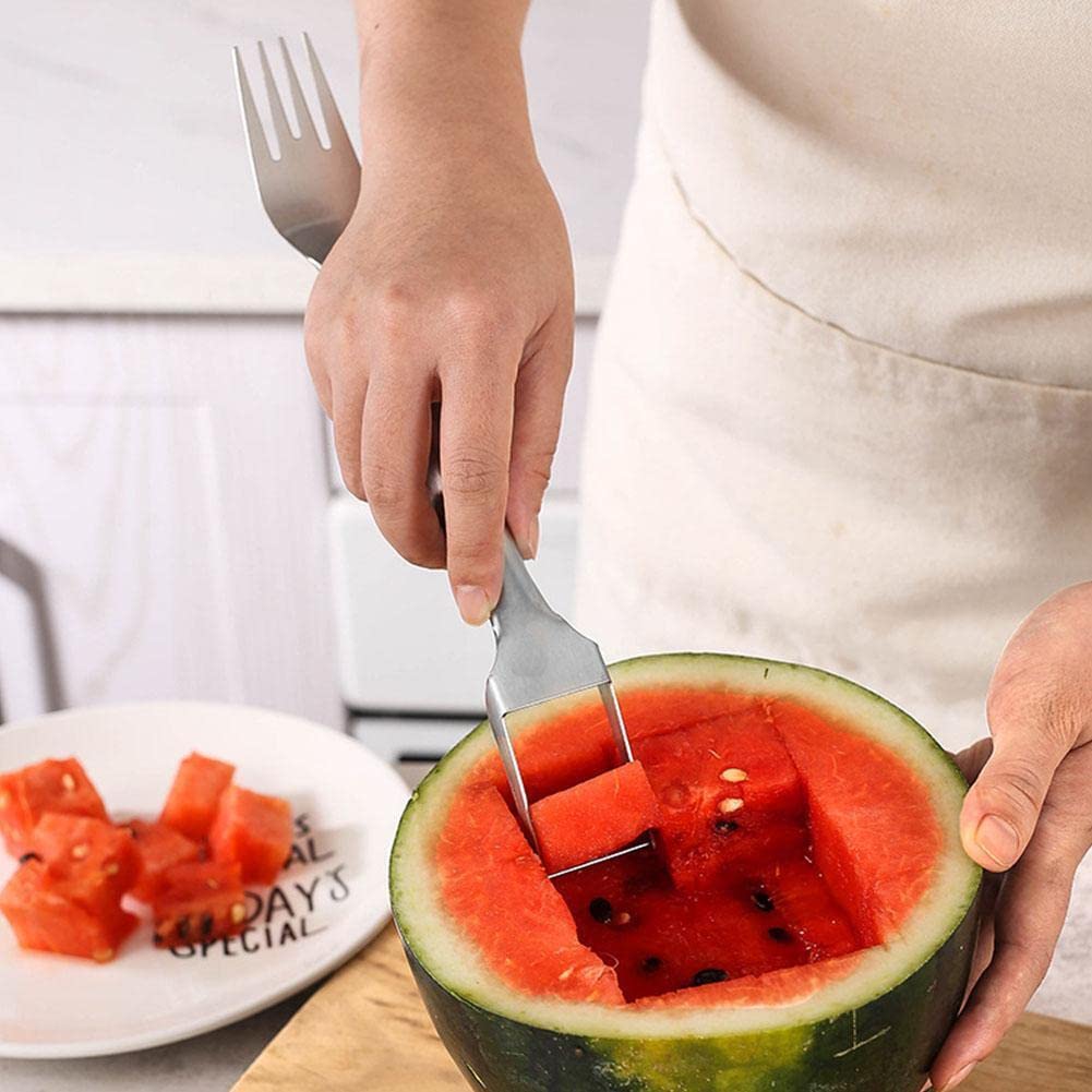 2-in-1 Watermelon Fork Slicer，Watermelon Slicer Cutter，Stainless Steel Watermelon Fork Slicer，Portable Summer Watermelon Cutting Artifact，For Family Parties Camping (A+B)