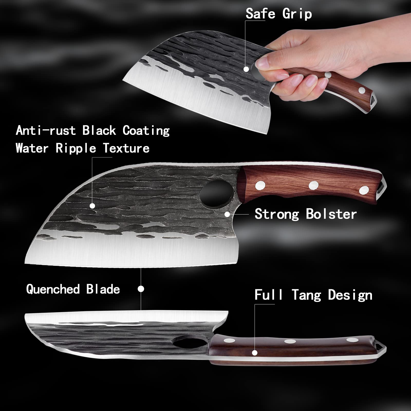 5.9" Feather Knife Serbian Chef Knife Set Forged in Fire Boning Meat Cleaver Knife High Carbon Steel Kitchen Cleaver with Sheath for Outdoor Camping BBQ Collection Christmas Gift Men