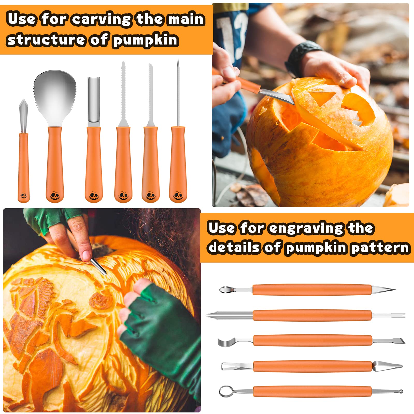 Ninonly Pumpkin Carving Kit, Professional 17Pcs Stainless Steel Pumpkin Knives Tools with Carrying Bag Pumpkin Carver Pumpkin Sculpting Set for Adults Kids Halloween Party Decorating Jack-O-Lanterns