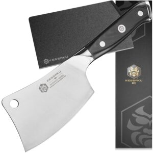 kessaku mini meat cleaver - 4.5 inch - dynasty series - heavy duty - razor sharp kitchen butcher knife - forged thyssenkrupp german high carbon stainless steel - g10 garolite handle with blade guard