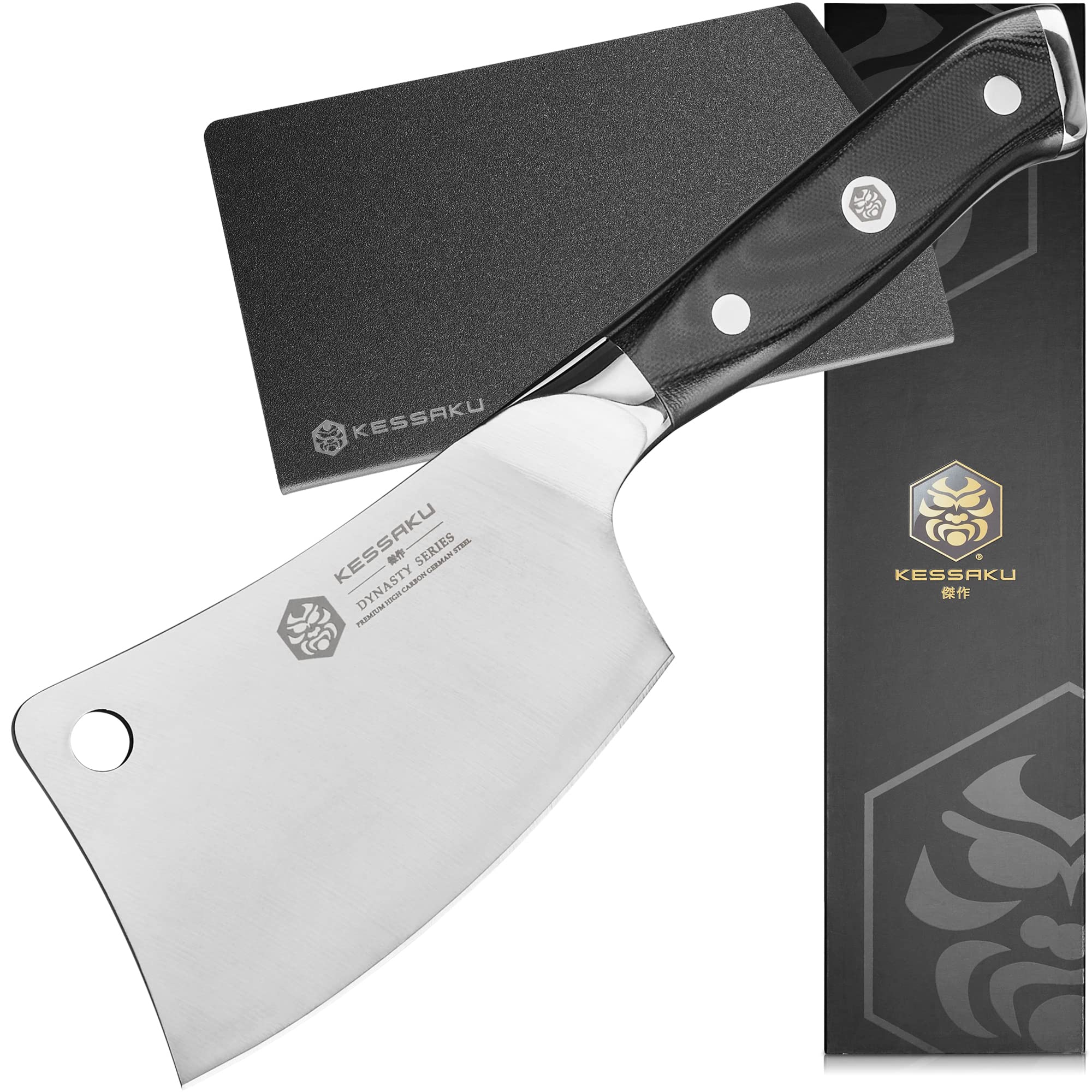 KESSAKU Mini Meat Cleaver - 4.5 inch - Dynasty Series - Heavy Duty - Razor Sharp Kitchen Butcher Knife - Forged ThyssenKrupp German High Carbon Stainless Steel - G10 Garolite Handle with Blade Guard