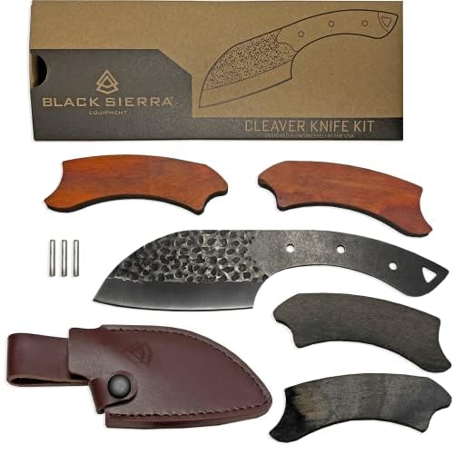 Black Sierra Equipment Cleaver Knife Making Kit, Fixed Blade with Sheath, Cutlery for Outdoors, Kitchen, Hobbies for Craftsman, Gifts for Men & Women, Perfect Stocking Stuffer Ideas