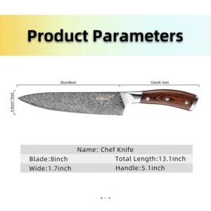 VINNAR Chef Knife,Professional Kitchen Knives 8 inch Japanese Stainless Steel Meat Cleaver Colored Solid Wood Handle