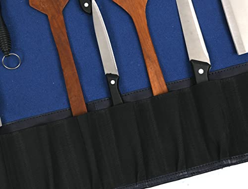 Leather Knife Roll Storage Bag, Elastic and Expandable 10 Pockets, Adjustable/Detachable Shoulder Strap, Travel-Friendly Chef Knife Case (Detroit, Canvas)