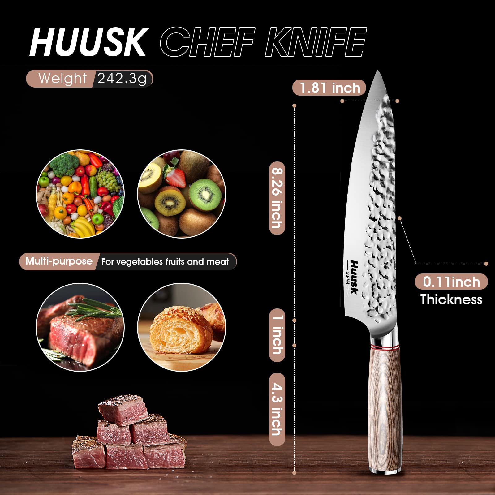 Huusk Japan Knife Professional Kitchen Knife Boning and Gyutou Knife Set for Meat Bones and Greens Cutting High Carbon Steel Sharp Chef knife with Ergonomic Pakkawood Handle and Gift Box for Family Re