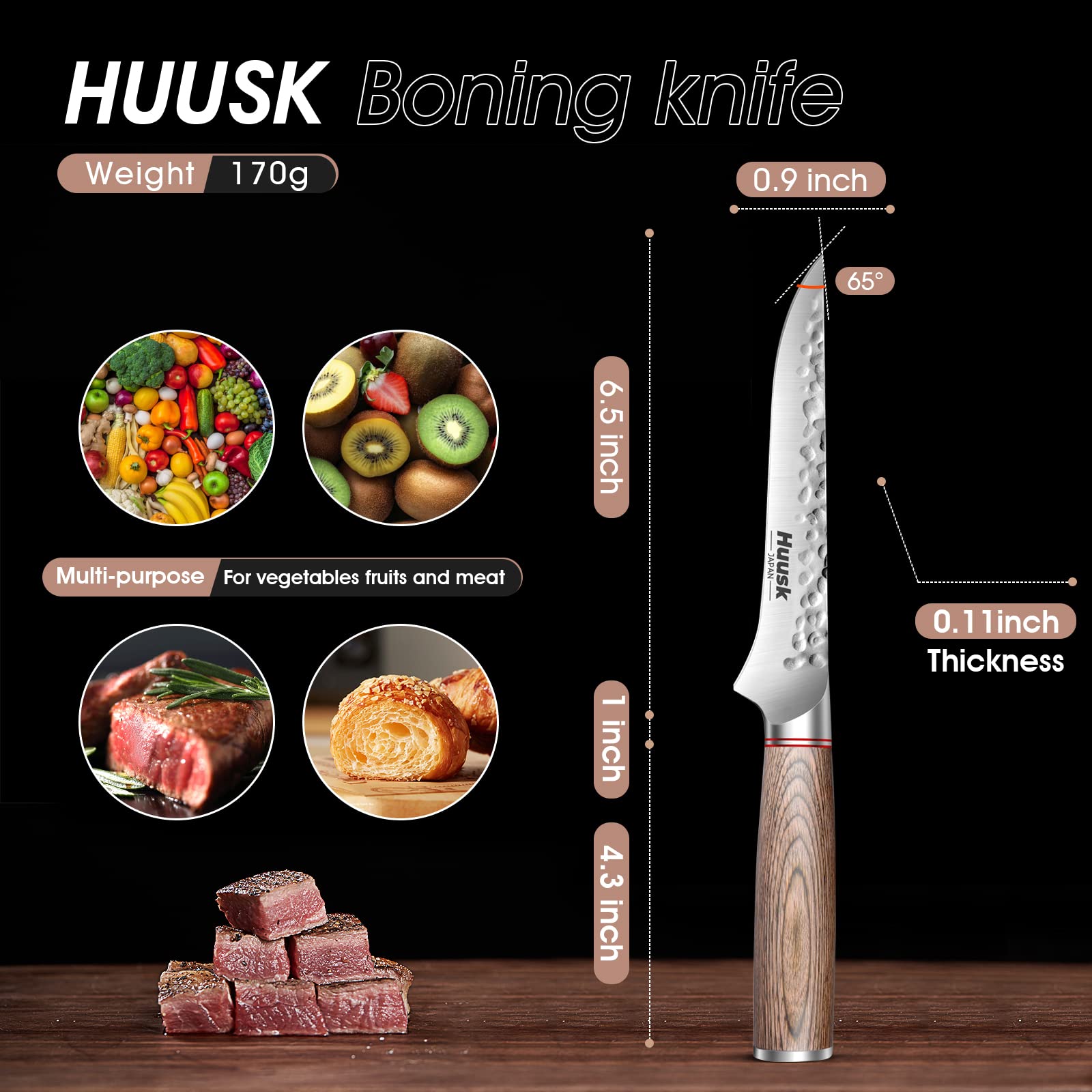 Huusk Japan Knife Professional Kitchen Knife Boning and Gyutou Knife Set for Meat Bones and Greens Cutting High Carbon Steel Sharp Chef knife with Ergonomic Pakkawood Handle and Gift Box for Family Re