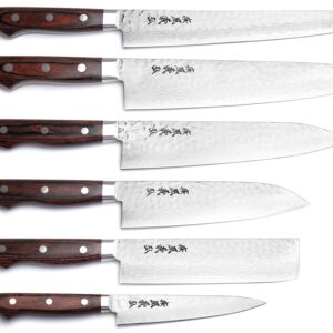 Yoshihiro VG-10 16 Layer Hammered Damascus Stainless Steel Chef Knife 6pc Set - MADE IN JAPAN