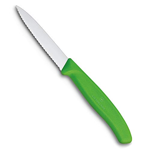 Victorinox 6.7636.L114 Swiss Classic Paring Knife for Cutting and Preparing Fruit and Vegetables Serrated Blade in Green, 3.1 inches