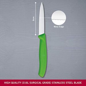 Victorinox 6.7636.L114 Swiss Classic Paring Knife for Cutting and Preparing Fruit and Vegetables Serrated Blade in Green, 3.1 inches