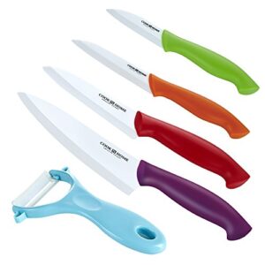 cook n home 9-piece ceramic knife set with sheaths, multicolor