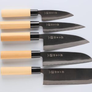 Seki Sanbonsugi Japanese Utility Chef Kitchen Knife, KUROUCHI Carbon Tool Steel Deba Knife, Shiraki Wooden Handle, 150 mm (5.9 in), Made in Seki Japan