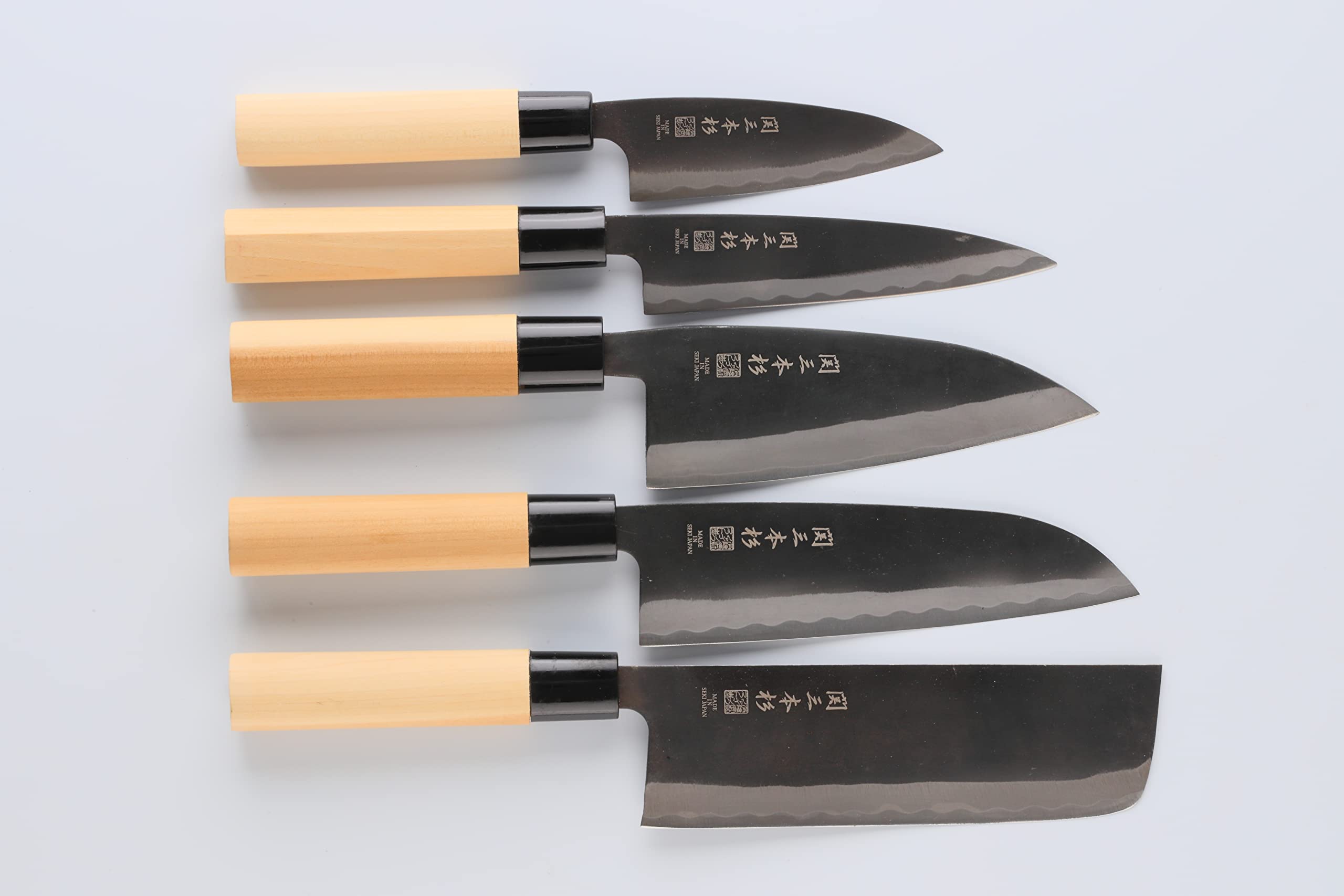 Seki Sanbonsugi Japanese Utility Chef Kitchen Knife, KUROUCHI Carbon Tool Steel Deba Knife, Shiraki Wooden Handle, 150 mm (5.9 in), Made in Seki Japan