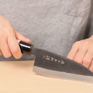 Seki Sanbonsugi Japanese Utility Chef Kitchen Knife, KUROUCHI Carbon Tool Steel Deba Knife, Shiraki Wooden Handle, 150 mm (5.9 in), Made in Seki Japan