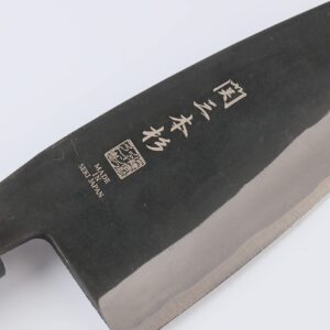 Seki Sanbonsugi Japanese Utility Chef Kitchen Knife, KUROUCHI Carbon Tool Steel Deba Knife, Shiraki Wooden Handle, 150 mm (5.9 in), Made in Seki Japan