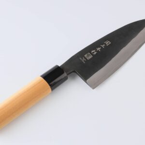 Seki Sanbonsugi Japanese Utility Chef Kitchen Knife, KUROUCHI Carbon Tool Steel Deba Knife, Shiraki Wooden Handle, 150 mm (5.9 in), Made in Seki Japan