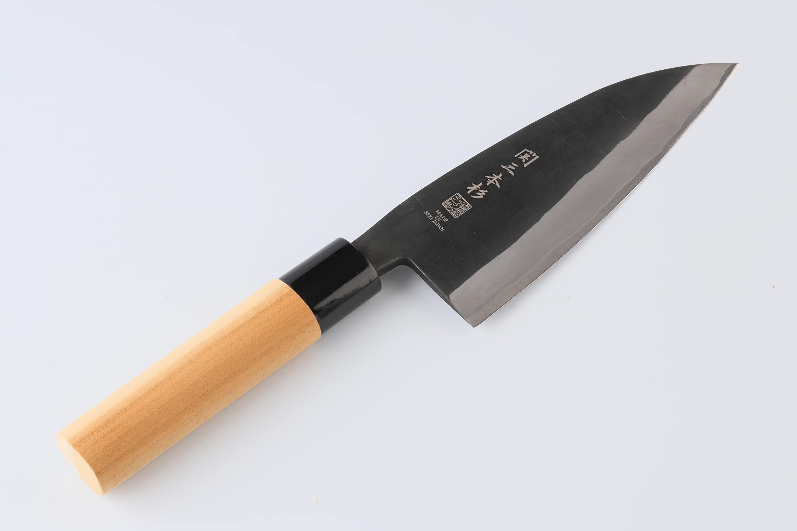 Seki Sanbonsugi Japanese Utility Chef Kitchen Knife, KUROUCHI Carbon Tool Steel Deba Knife, Shiraki Wooden Handle, 150 mm (5.9 in), Made in Seki Japan