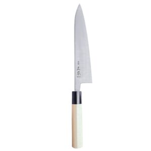 MASAMOTO SW Japanese Gyuto Chef's Knife with Sheath 8.2" (210mm) Made in JAPAN, Professional Kitchen Chef Knife, Ultra Sharp Swedish Stainless Steel Blade, Wood Wa Handle, Black Ferrule