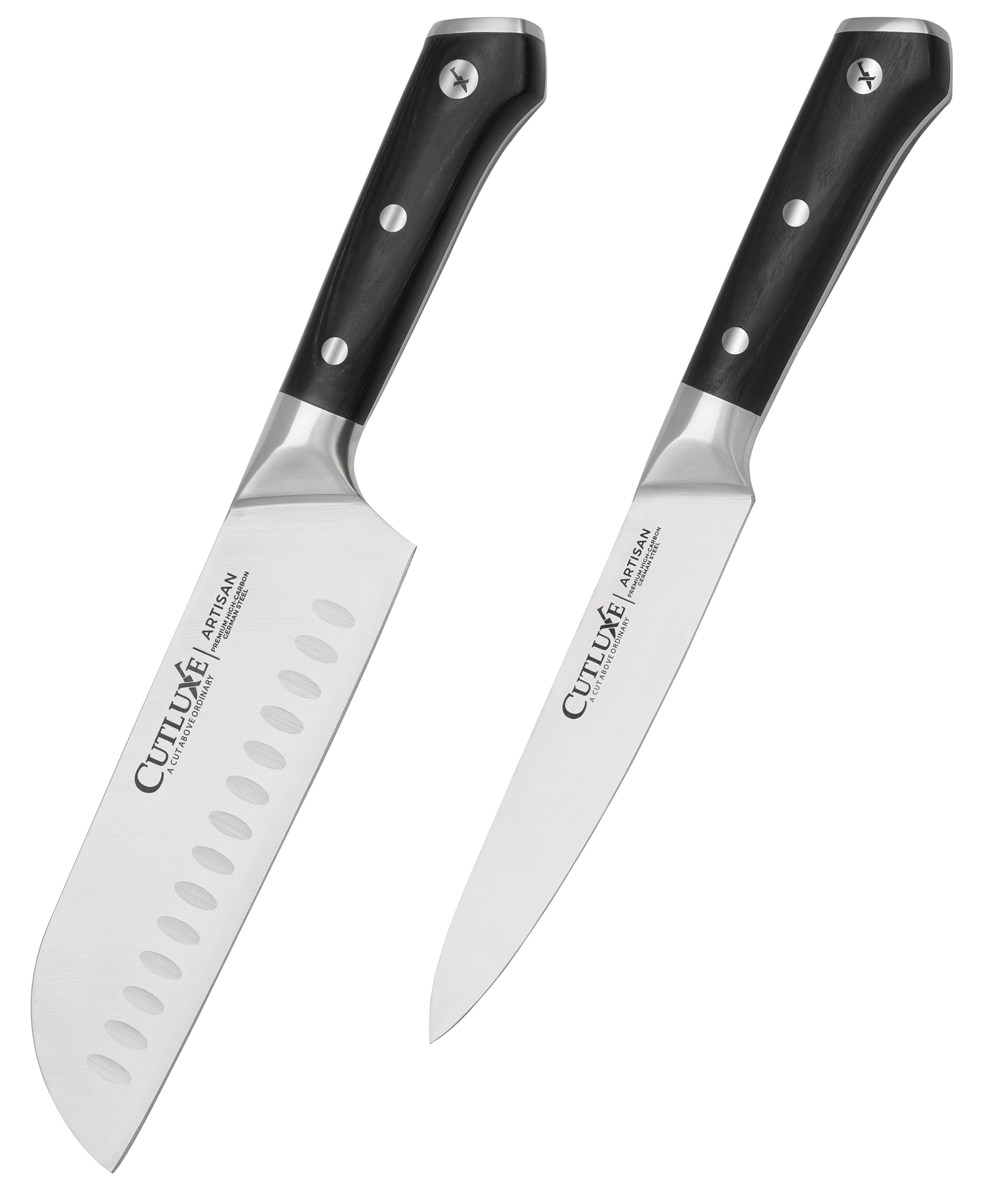 Cutluxe Santoku & Utility Knife Set – Forged High Carbon German Steel – Full Tang & Razor Sharp – Ergonomic Handle Design – Artisan Series