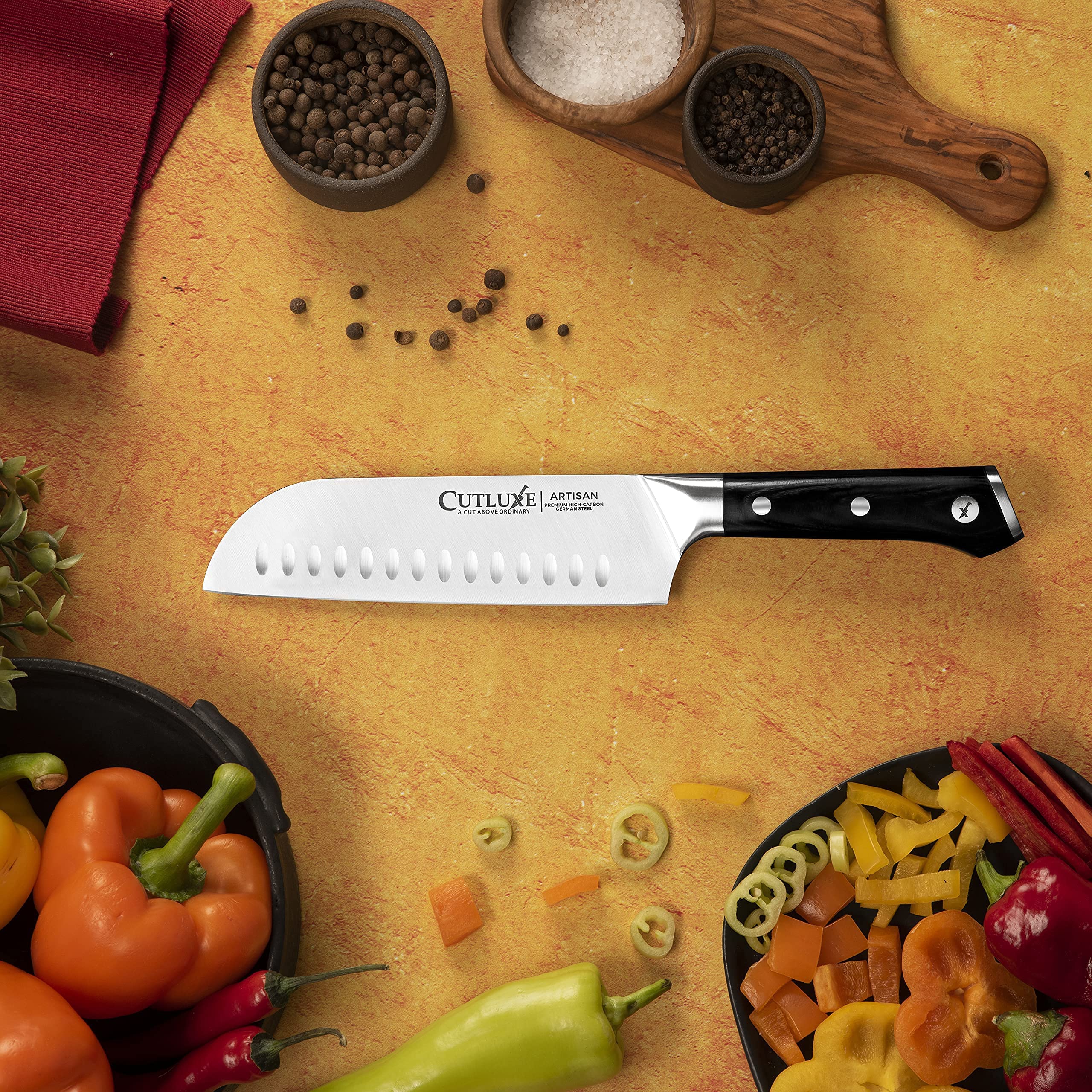 Cutluxe Santoku & Utility Knife Set – Forged High Carbon German Steel – Full Tang & Razor Sharp – Ergonomic Handle Design – Artisan Series