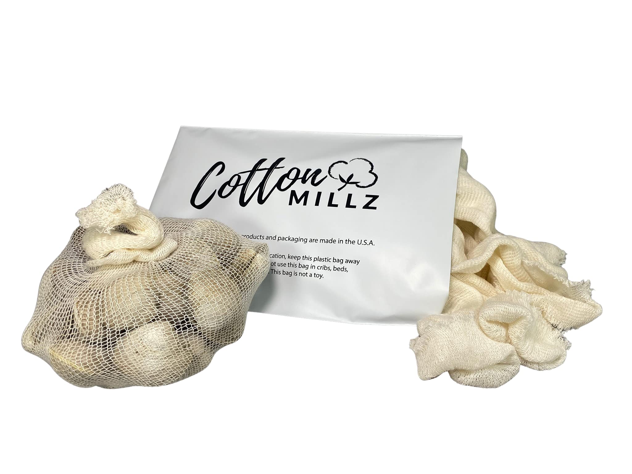 Cotton Millz 24" Cotton Boiling Bags for Seafood Bakes & Broils, Clams, Crab, Lobster, Soups, Broths; Reusable or Disposable, Made in USA (10 Pack)