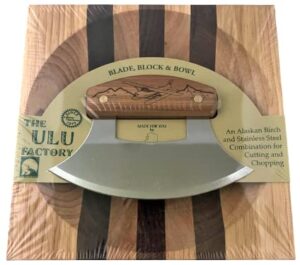 alaskan knife chopping board with large bowl, seaplane scene