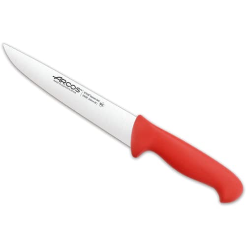 Arcos Butcher Knife 8 Inch Nitrum Stainless Steel and 200 mm blade. Professional Cooking Knife For Cutting Meat, Fish and Vegetables. Ergonomic Polyoxymethylene Handle. Series 2900. Color Red