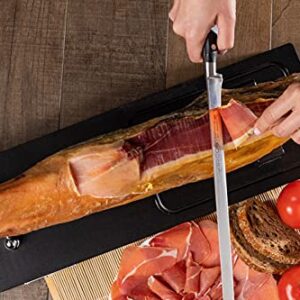 ARCOS Slicing Knife / Ham Knife 12 Inch Nitrum Stainless Steel and 300 mm blade. Ergonomic Polyoxymethylene POM Handle.Series Riviera. Elegant design, along with the comfort of its handle. Color Black