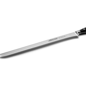 ARCOS Slicing Knife / Ham Knife 12 Inch Nitrum Stainless Steel and 300 mm blade. Ergonomic Polyoxymethylene POM Handle.Series Riviera. Elegant design, along with the comfort of its handle. Color Black