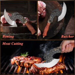 ROCOCO Bone Cleaver Heavy Duty Bundle with Sharp Meat Cutting Knife Butcher Boning Chopping Viking Gift Men Hunting BBQ Camping