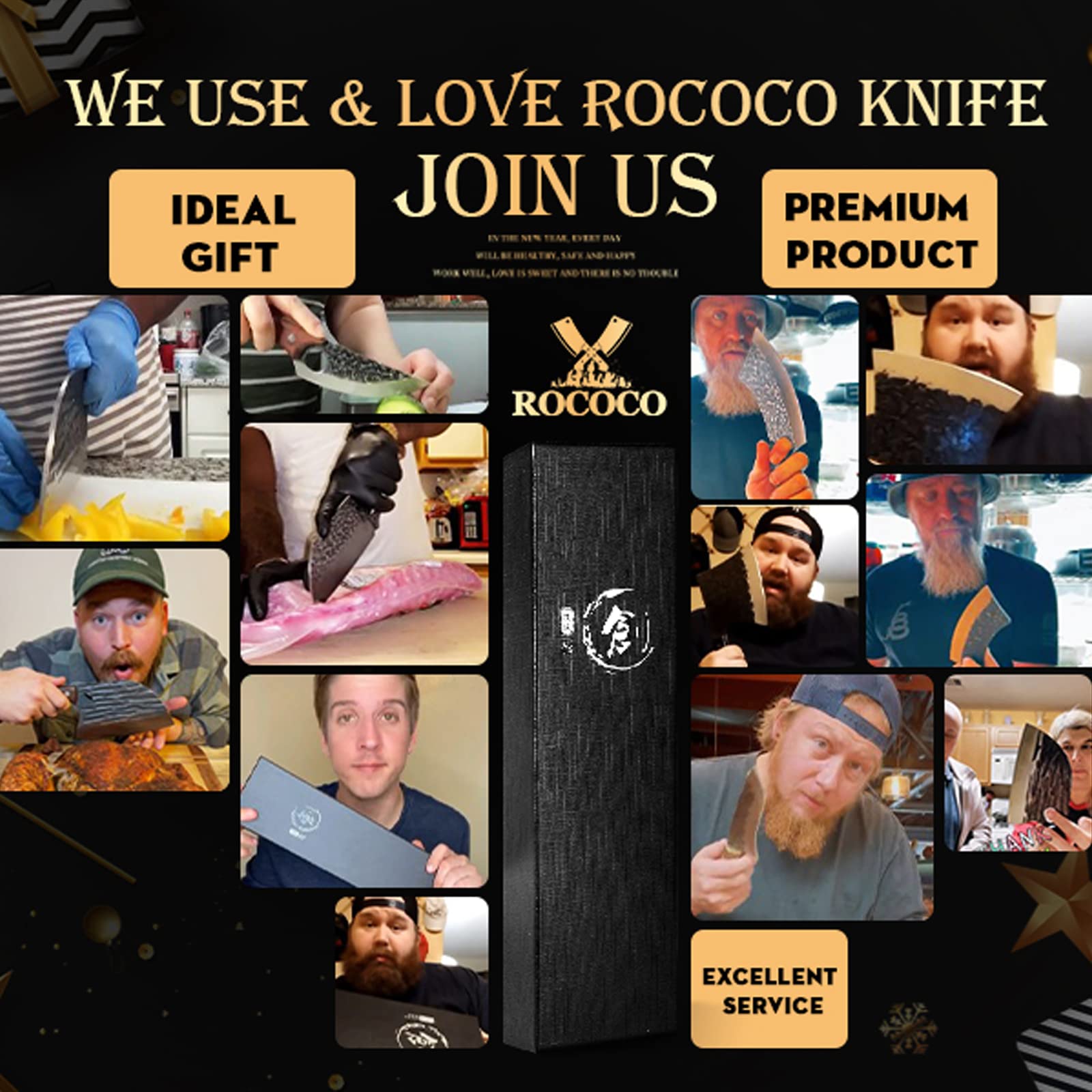 ROCOCO Bone Cleaver Heavy Duty Bundle with Sharp Meat Cutting Knife Butcher Boning Chopping Viking Gift Men Hunting BBQ Camping